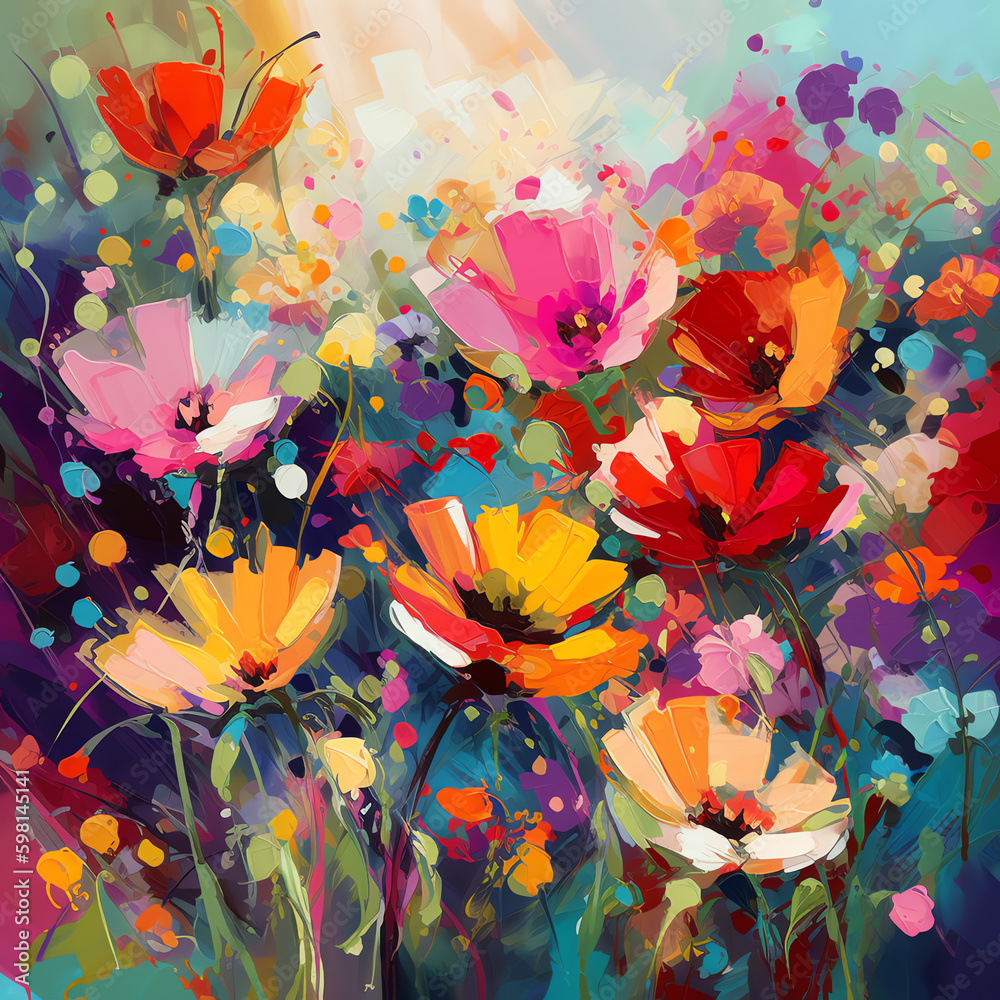 Joyful Garden: Expressionistic Floral Print Stock Illustration | Adobe ...