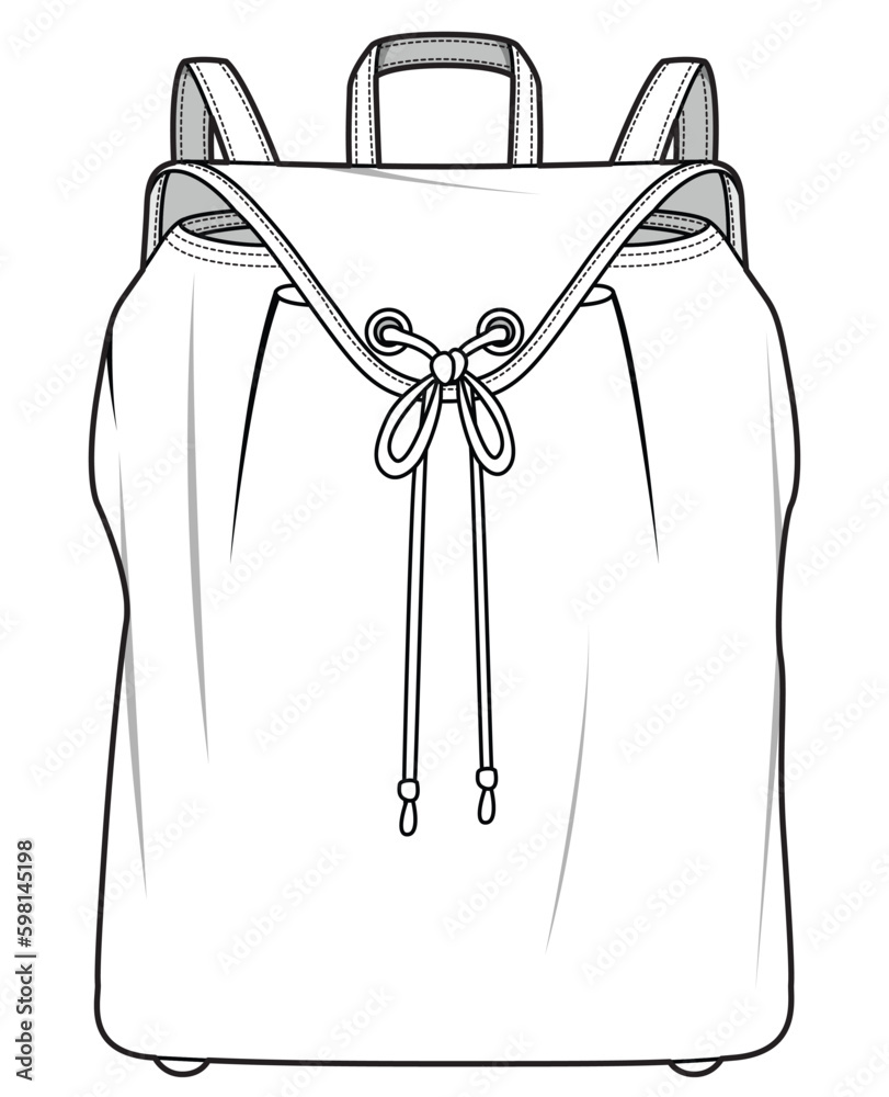 girls drawstring college bag flat sketch vector illustration cute ...