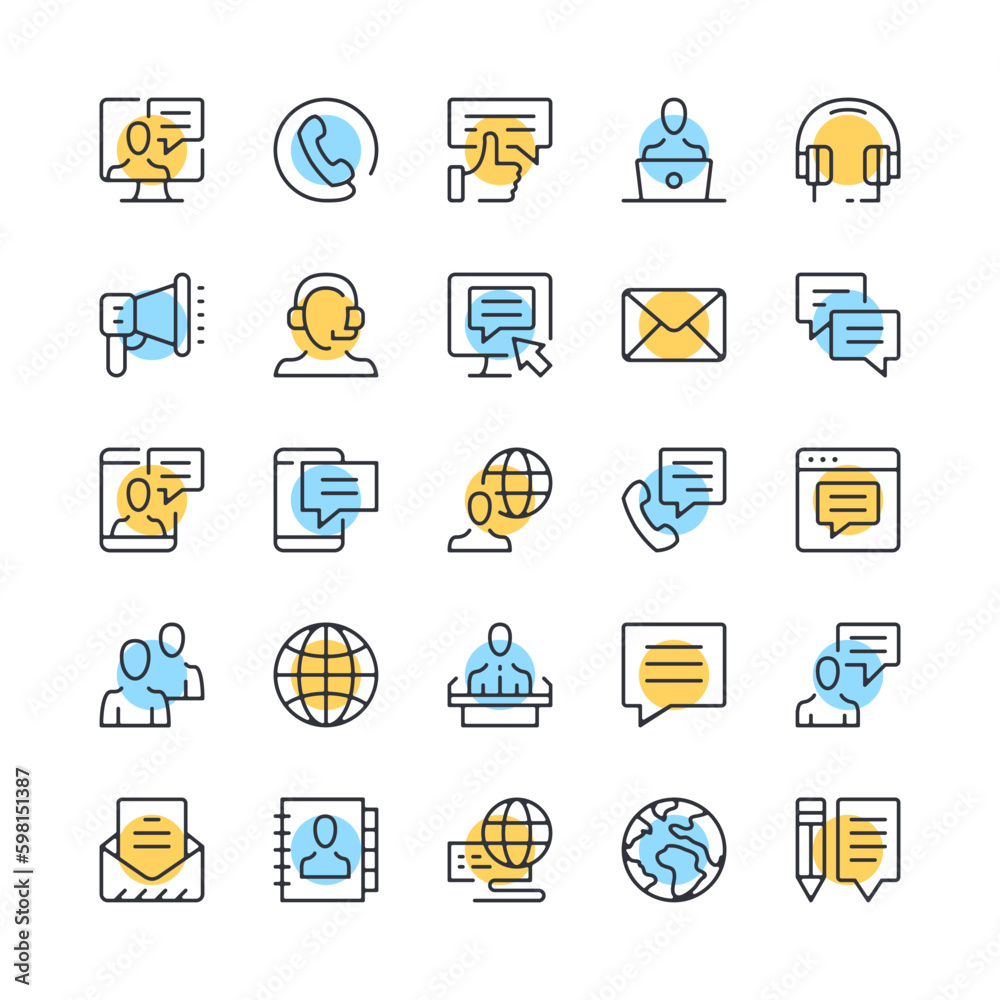 Communication line icons. Set of communication icons. Black, blue and ... Communication line icons. Set of communication icons. Black, blue and ...