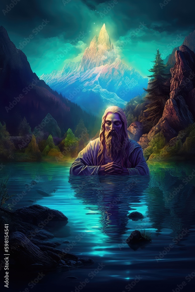 Jesus sitting in a fantasy world, Jesus in a metaverse world, Beautiful ...