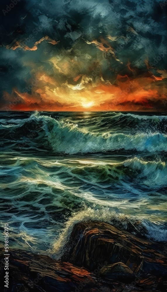 cloudy sunset stormy ocean waves crashing imagery wet rocks sinking ...