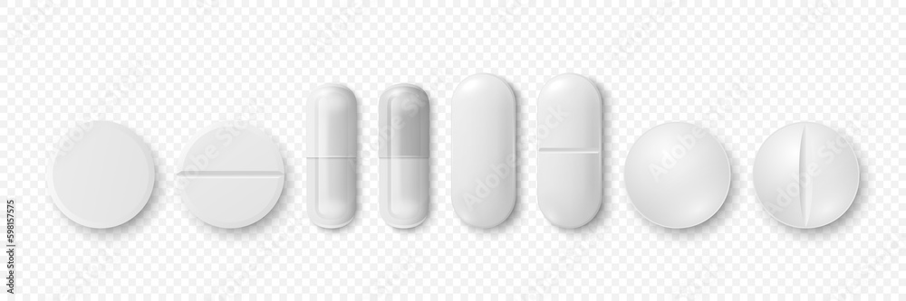 Vector 3d Realistic White Round, Oval Pharmaceutical Medical Pill, Capsule, Tablet Icon Set ...