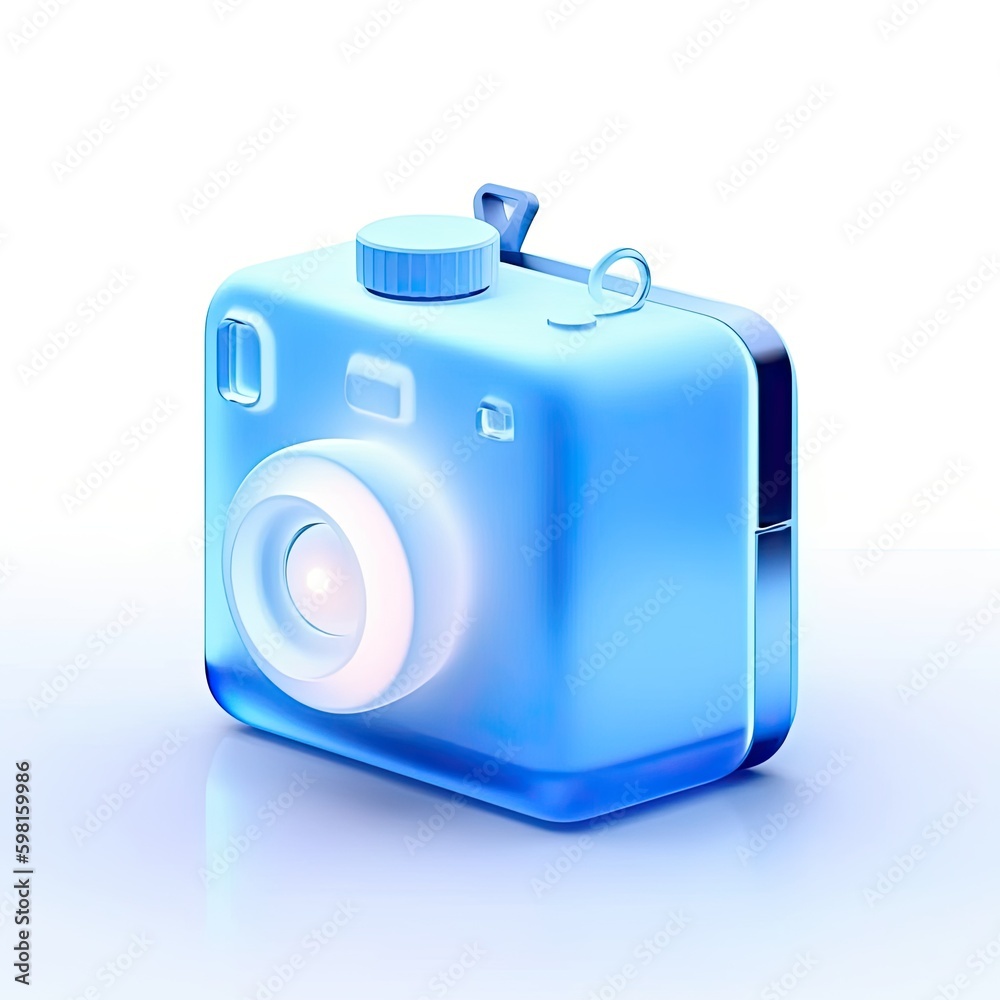 3D camera Ul icon blue Frosted glass white acrylic design Created using ...
