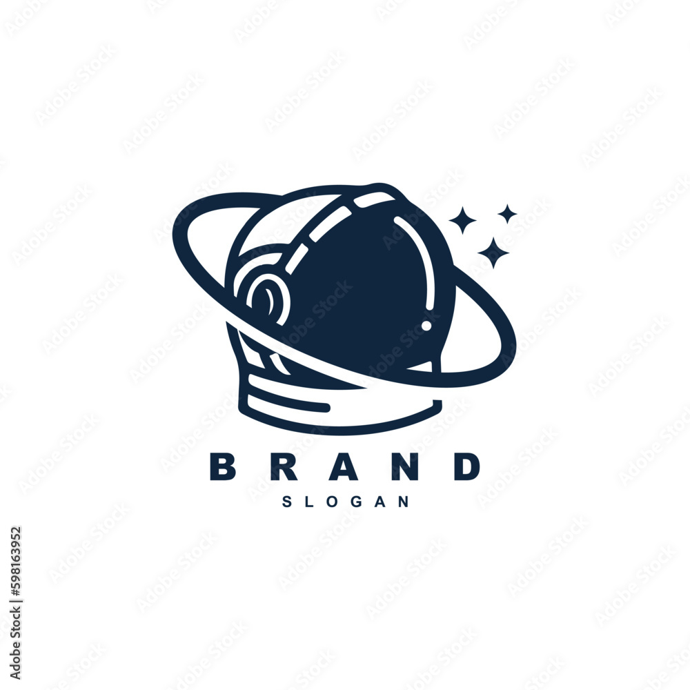 Creative astronaut helmet with Saturn ring and star logo design for ...
