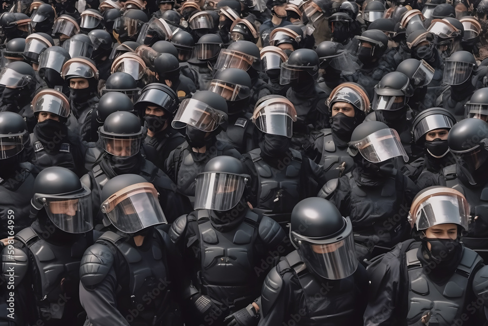 Low angle of anonymous police soldiers in protective uniforms and ...