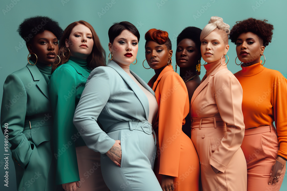 Diverse Group Of Curvy Plus Size Active Big Chubby Woman Standing Next To Each Other Ai