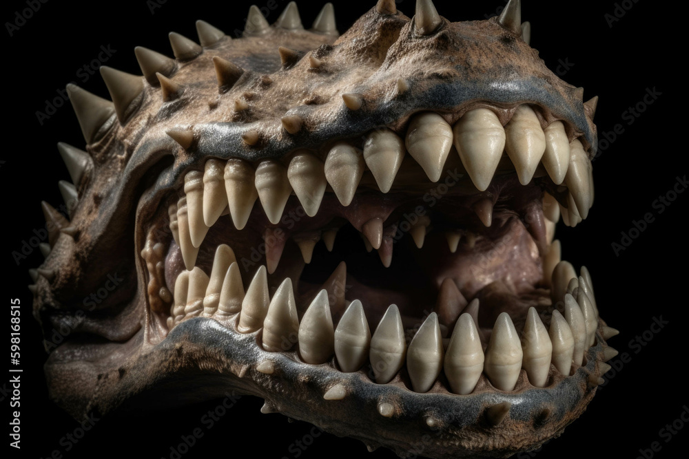 Jagged and curved rows of formidable teeth and an impressive jaw. AI ...
