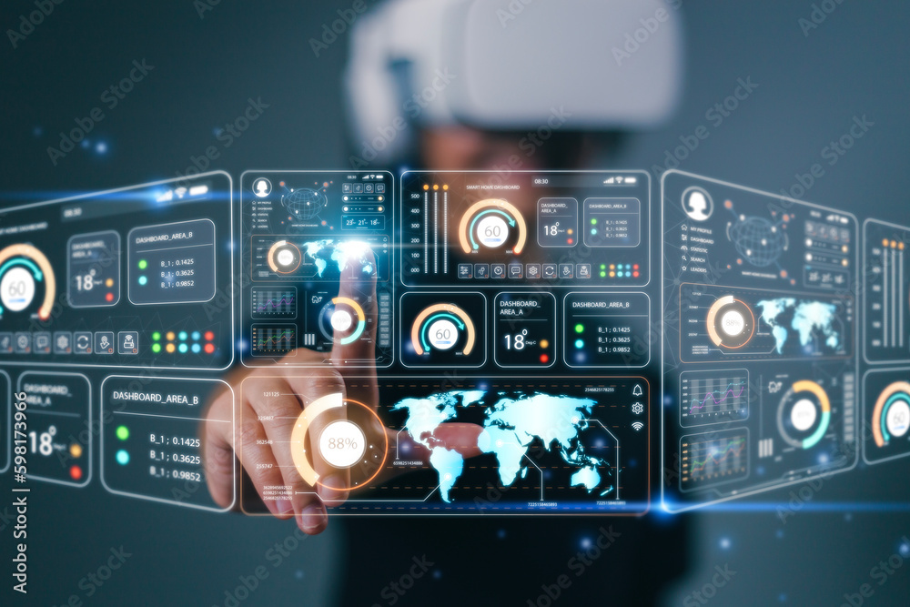 Data scientists. a programmer wears VR glass to analyze and develop ... Data scientists. a programmer wears VR glass to analyze and develop ...