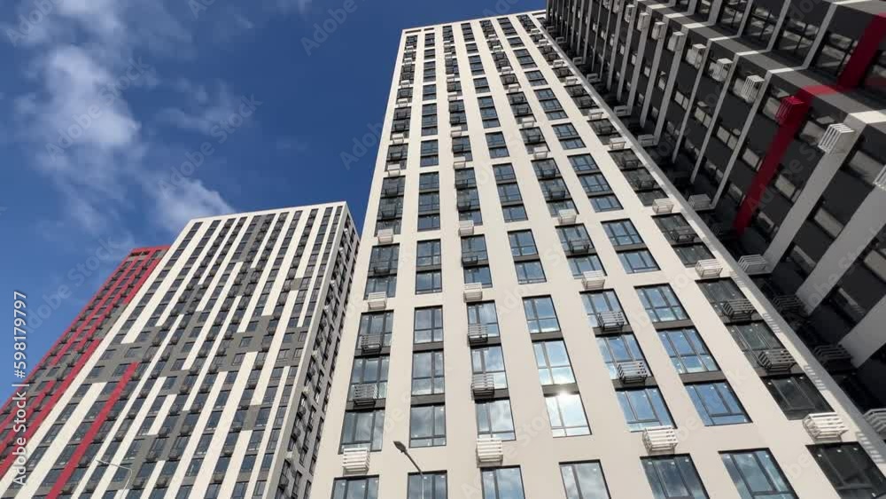 Newly built modern high-rise residential buildings exterior with air ...