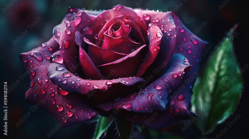 Red rose water drop desktop wallpaper. Generative ai. Stock Illustration | Adobe Stock