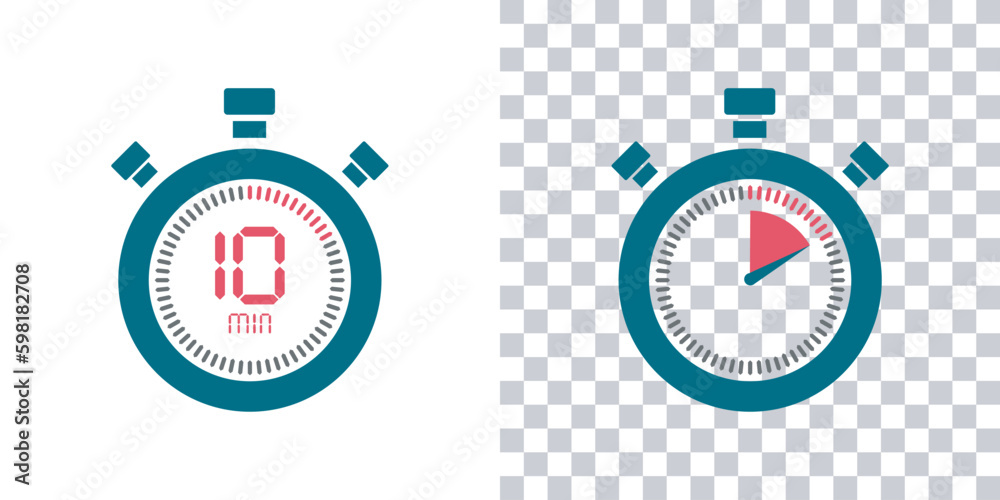 Timer, 10 minutes, stopwatch vector icon. Stopwatch icon in flat style ...
