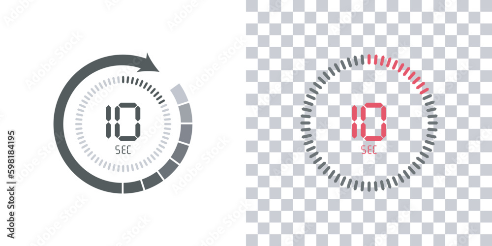 Timer, 10 seconds, stopwatch vector icon. Stopwatch icon in flat style, 10 seconds Countdown ...