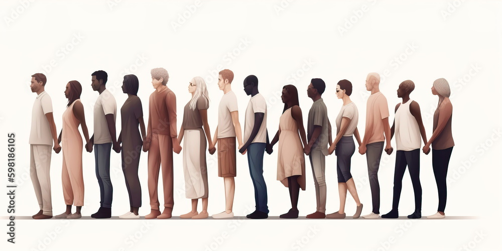 illustration of a group of people of different races holding hands and standing in solidarity ...
