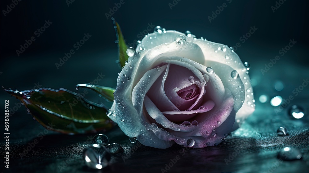 White rose water drop desktop wallpaper. Generative ai. Stock ...