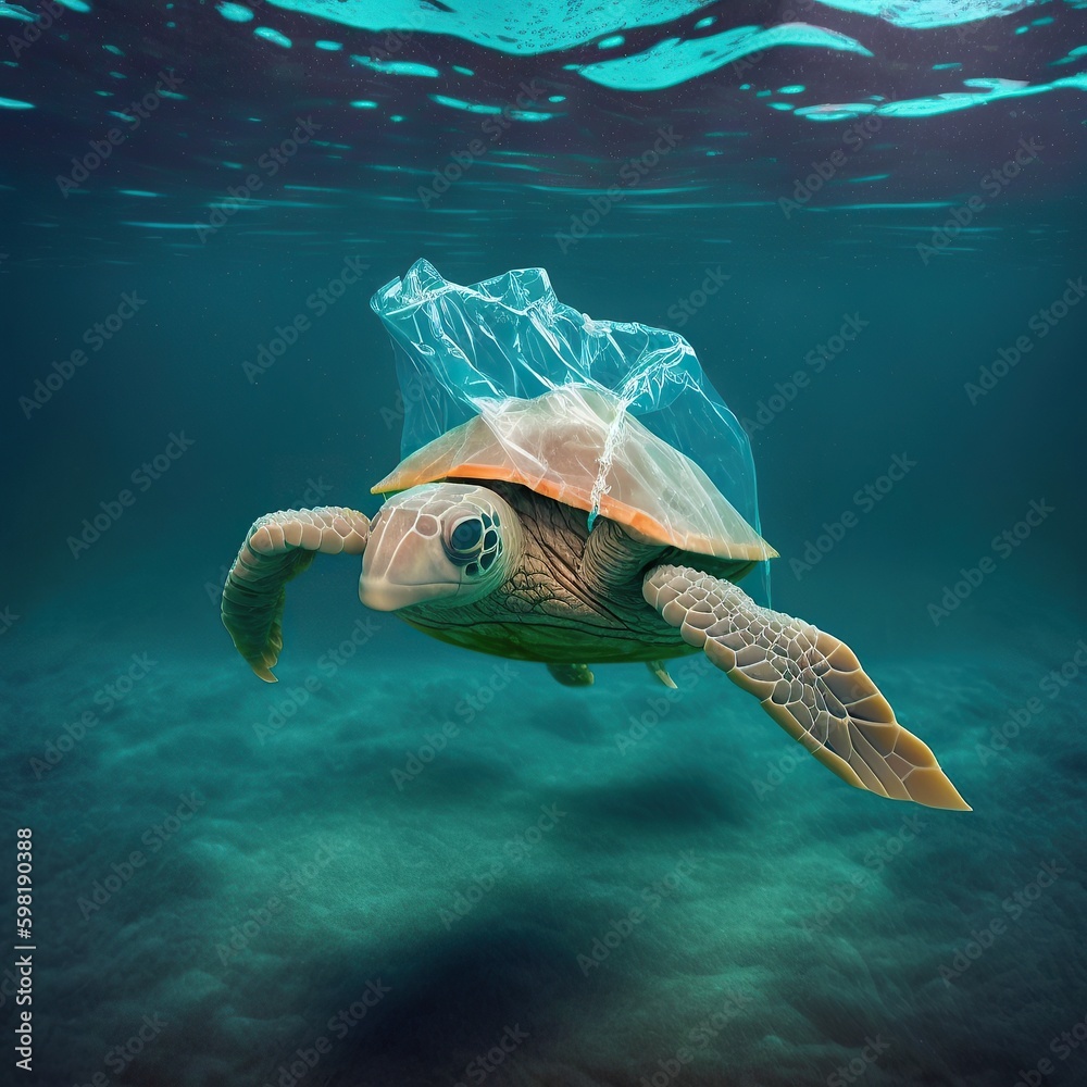 Turtle wiht plastic bag underwater, say no to single use plastic bag ...
