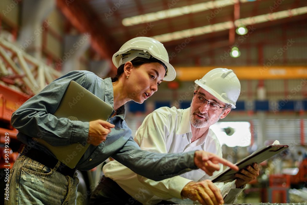 Two engineer technician assistant checker inspect checking walk heavy ...