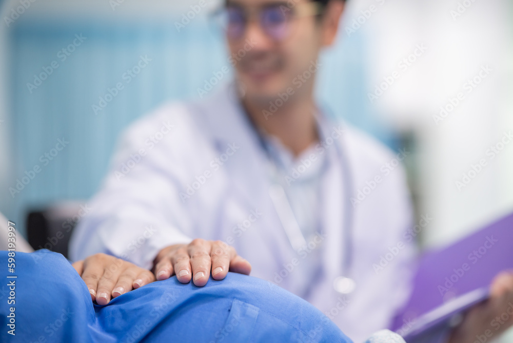 Man male obstetrician doctor in white uniform coat gown with ...