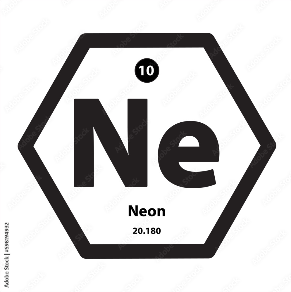 Icon structure Neon (Ne) chemical element icon hexagon shape black ...
