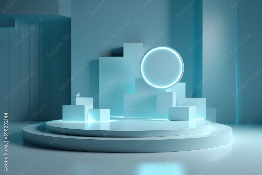 product display platform podium, blue round leveled background spot ...