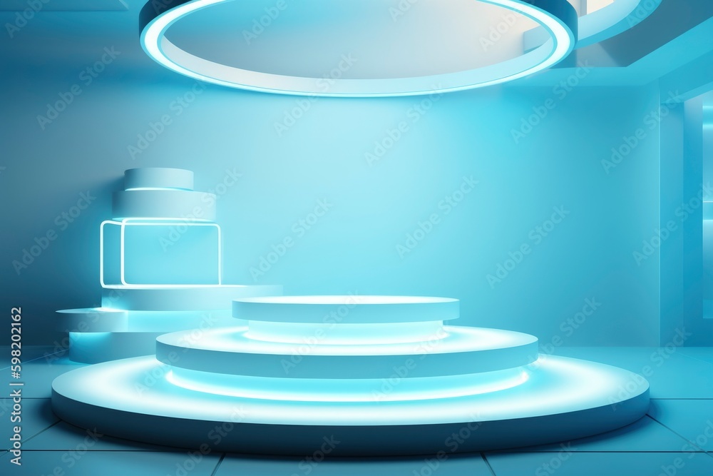 product display platform podium, blue round leveled background spot ...