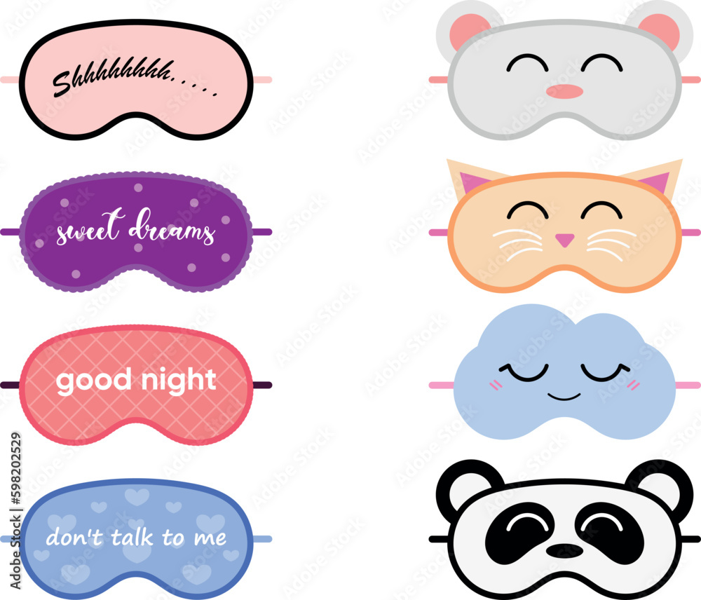 Set of cute sleeping masks in cartoon style. Vector illustration of ...