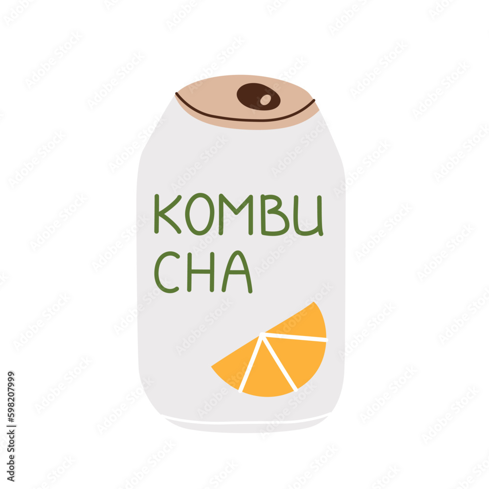 Fizzy kombucha can icon, vector doodle illustration of healthy vegan ...
