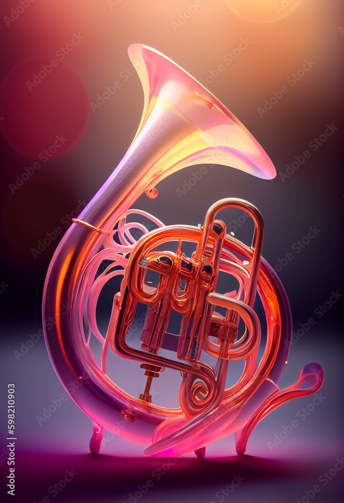 Beautiful abstract French horn concept, contemporary on bright bokeh ...