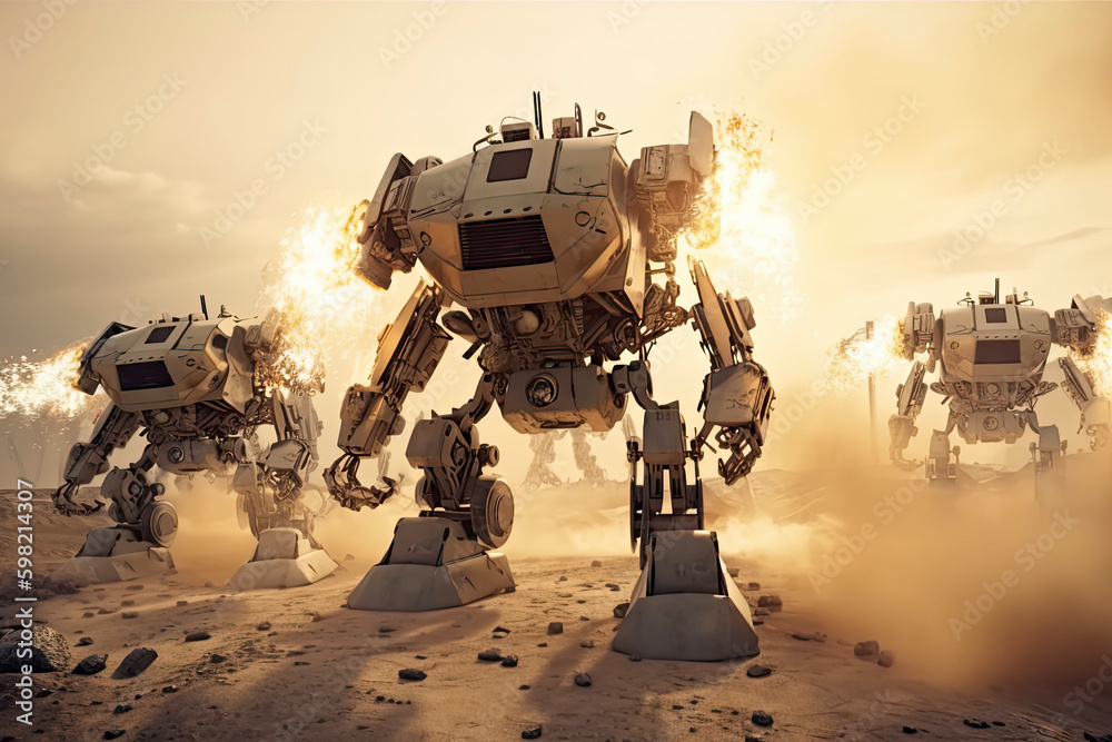 invasion of military robots. Dramatic apocalypse super realistic ...