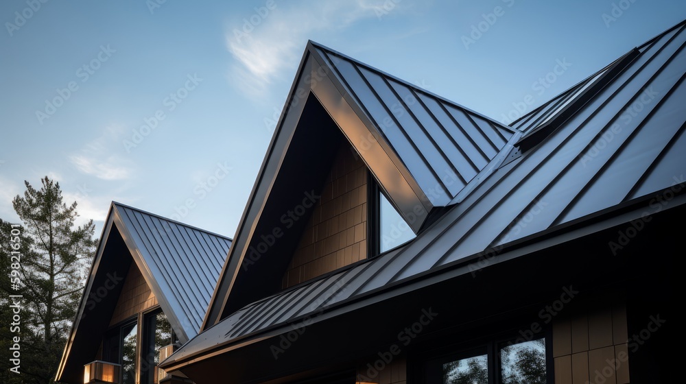 Sharp, angular rooflines with a sleek metal finish. AI generated Stock ...