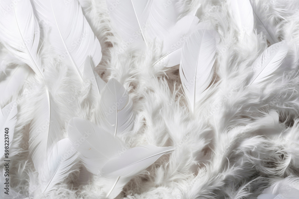 Dense background of white feathers. Close up texture of white swan ...