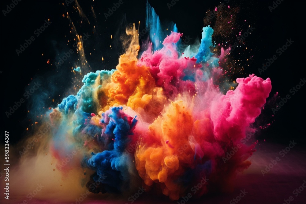 Colorful powder explosion illuminates a moment of genius. Generative AI ...