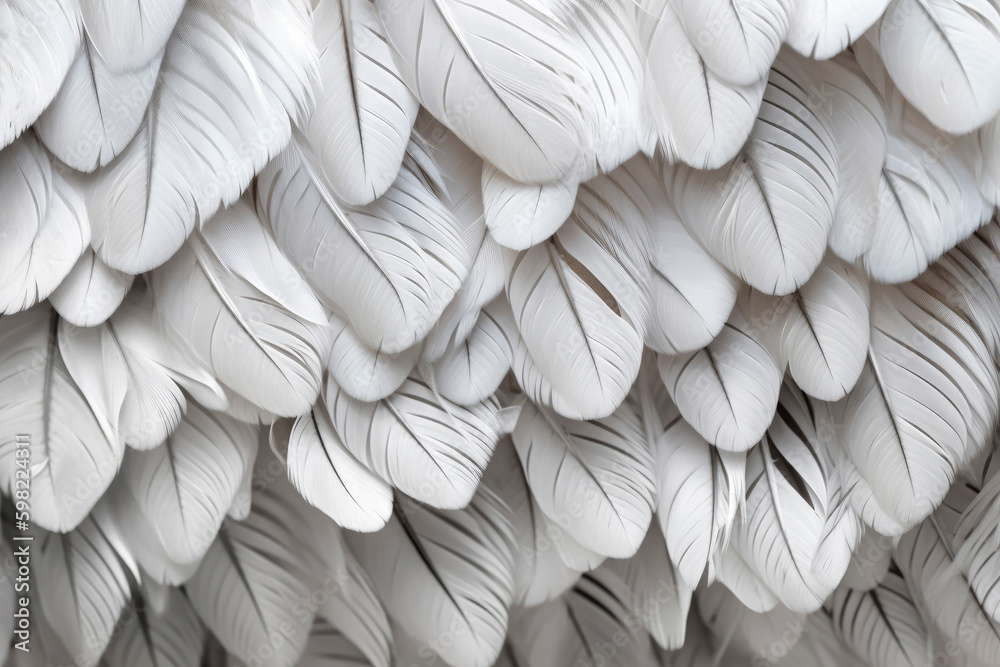 Dense background of white feathers. Close up texture of white swan ...