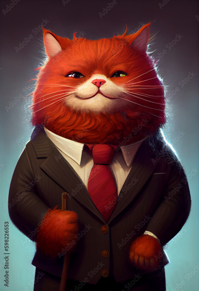 Portrait of a fat red cat in a business suit. AI generated Stock ...