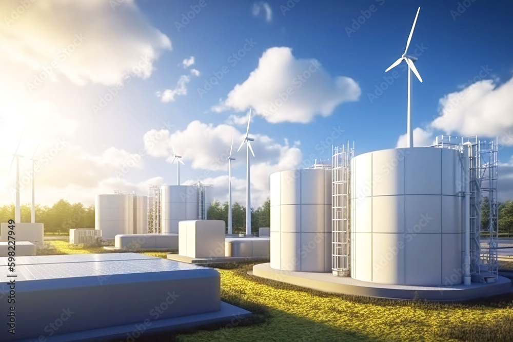 renewable energy background with green energy as wind turbines ...