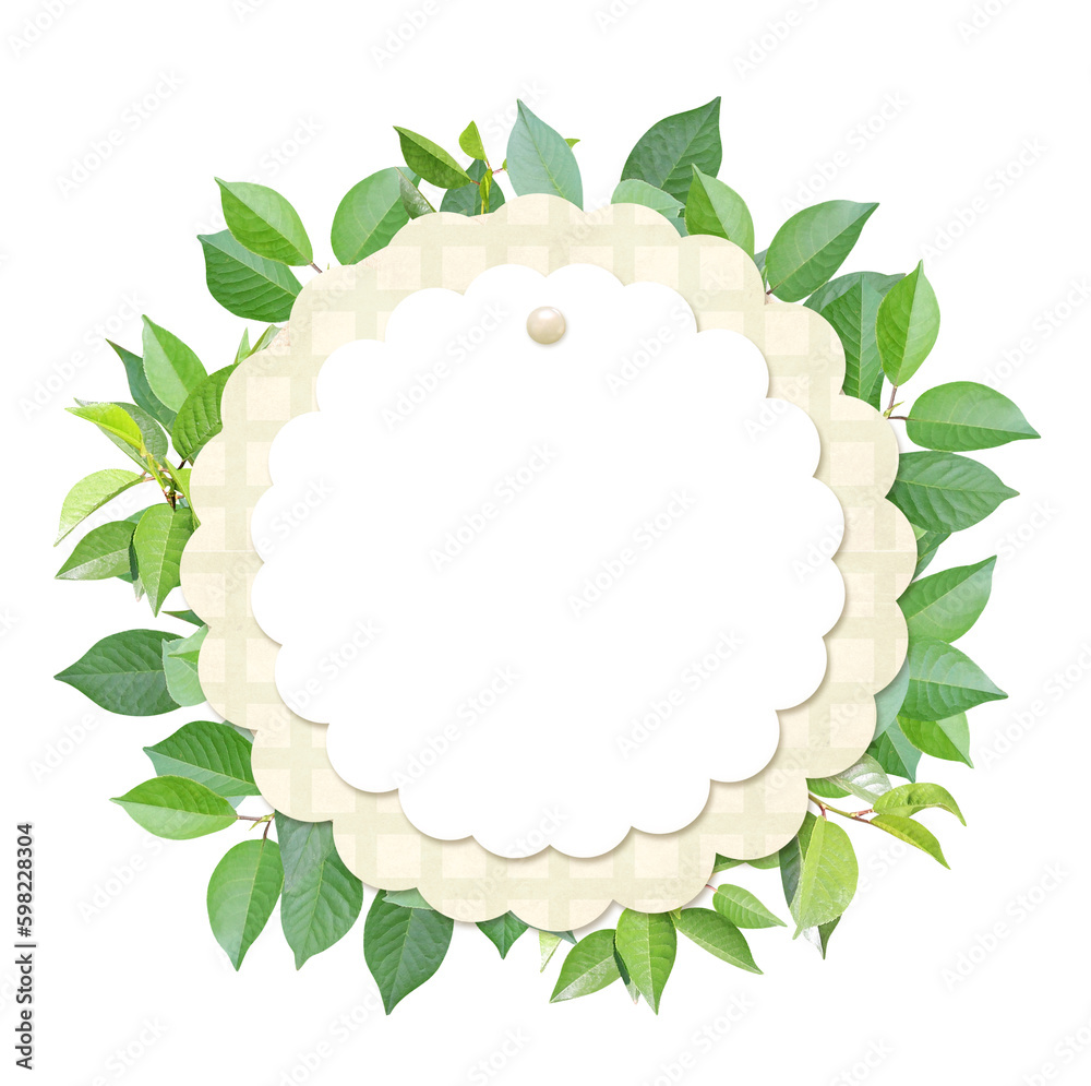 Responsible consumption. Circle made from green leaves and round label ...