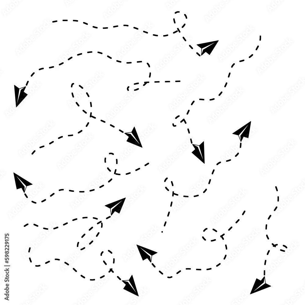 Realistic hand drawn paper cutout airplane with map marks isolated on ...