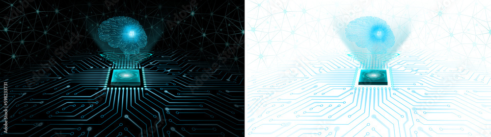 3D rendering artificial intelligence (AI), machine learning and neural networks concept. Human ...