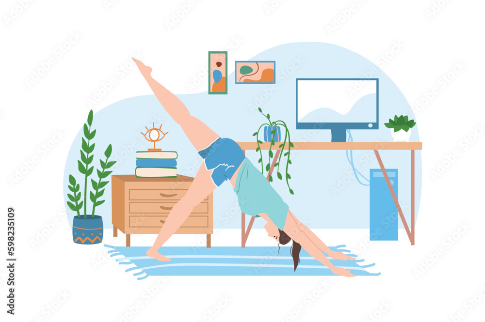 Workplace blue concept with people scene in the flat cartoon design ...