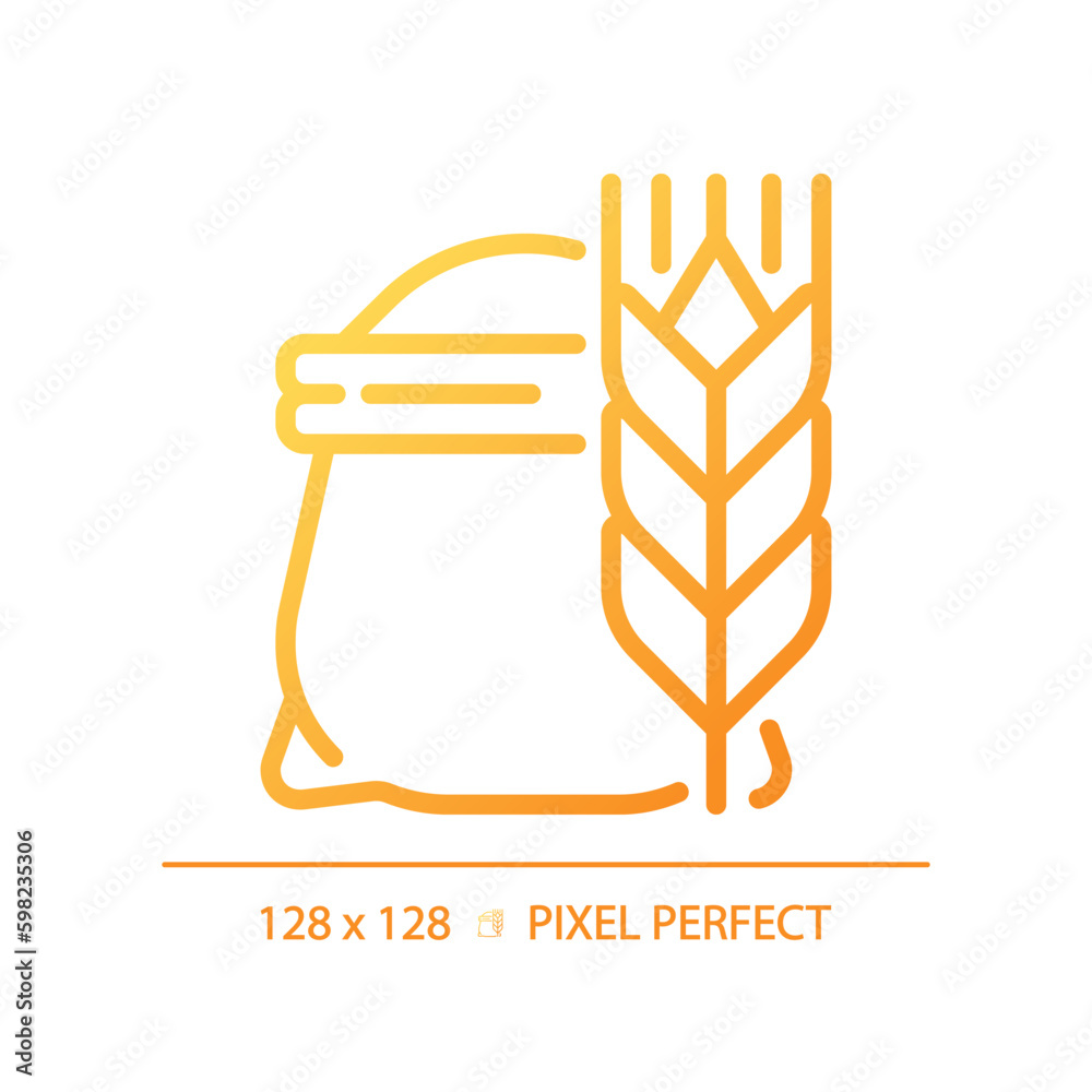 Flour pixel perfect gradient linear vector icon. Bag of wheat. Cooking ...