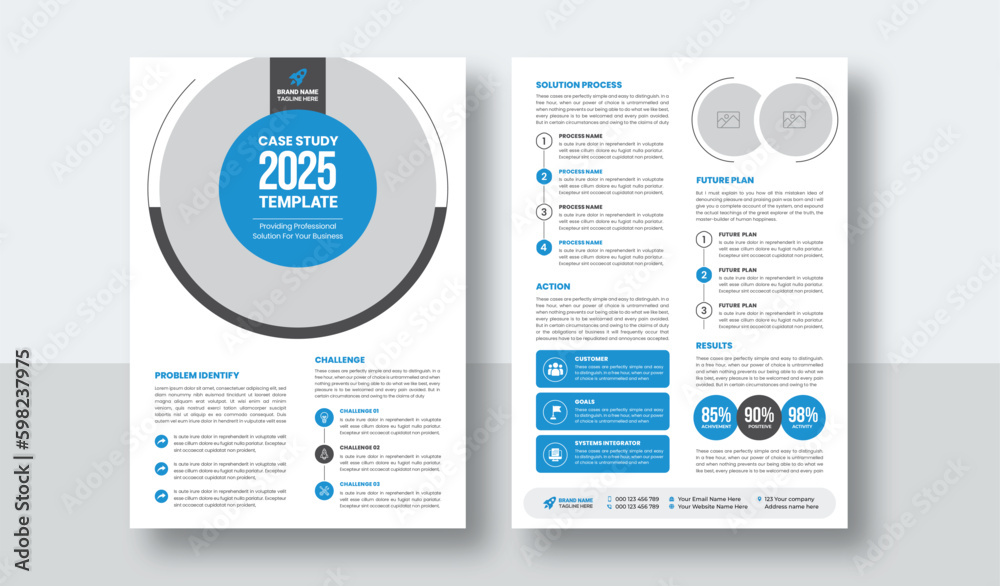 Case Study Template | Business Case Study Booklet Layout with blue ...