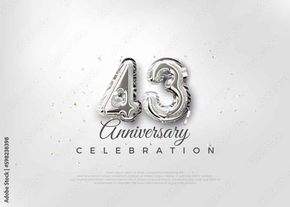 Silver balloon number. Premium vector 43rd anniversary celebration background. Premium vector ...