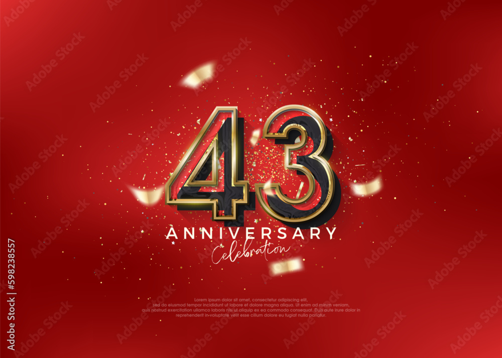 43rd Anniversary number. To celebrate birthday with bold red concept ...