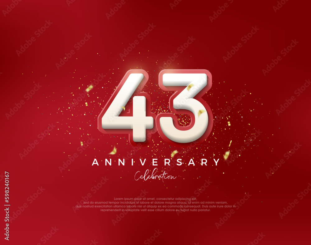 43rd anniversary number. with 3d white numbers on a red background ...