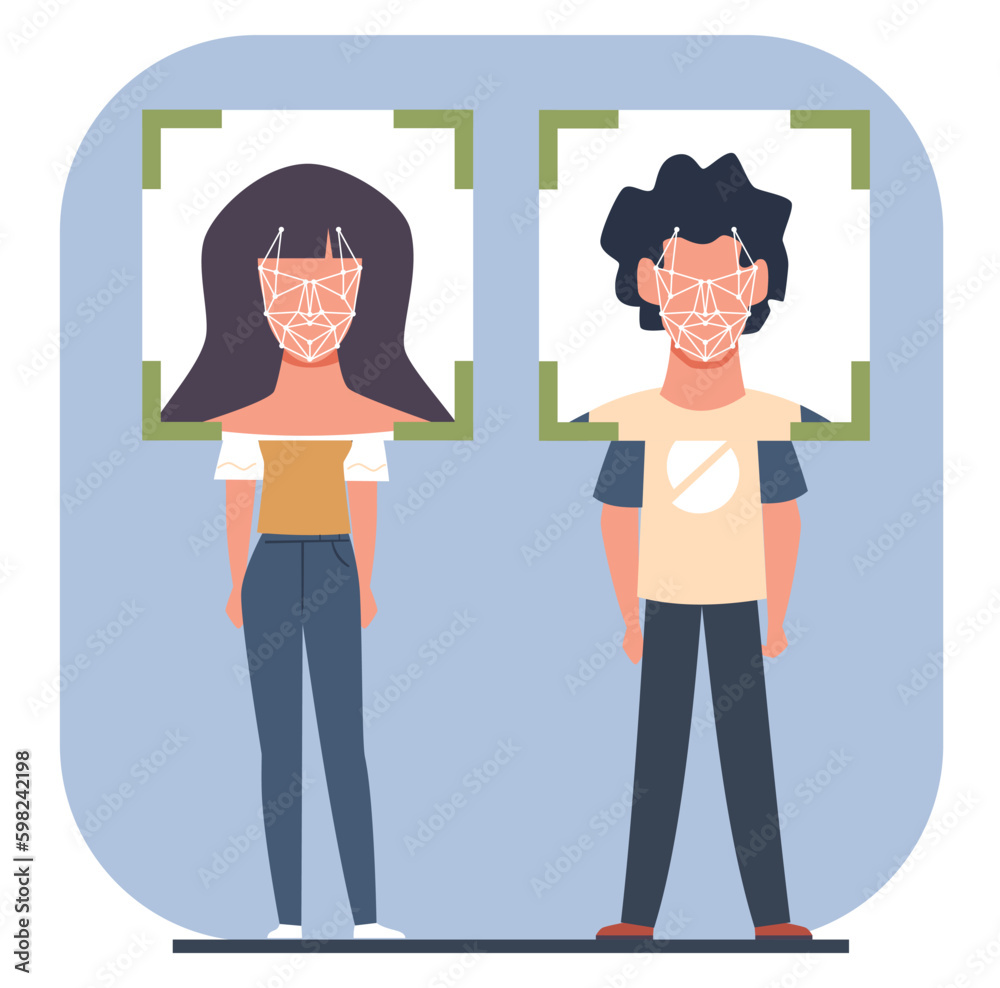 Female and male face scans, facial recognition, biometric ...