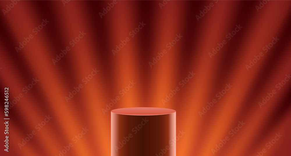 Red orange background with beams illuminating podium, advertising stand ...
