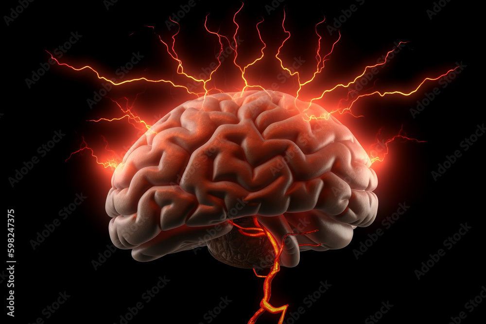 Human brain with energy waves showing neuron firing, psychological ...