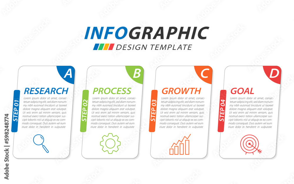 Infographic template. 4 Step timeline journey, Flat simple infographics ...