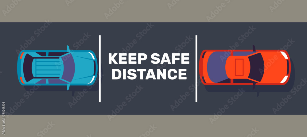 Safe driving, keeping distance between cars. Rules of road and behavior ...