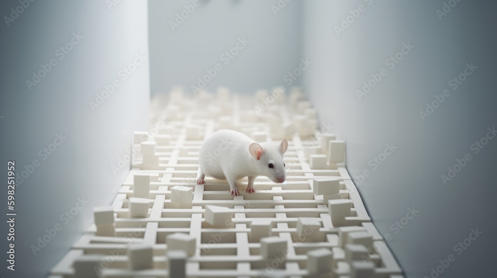 Simplistic Image of Albino Laboratory Mouse Navigating Maze, Minimalist ...