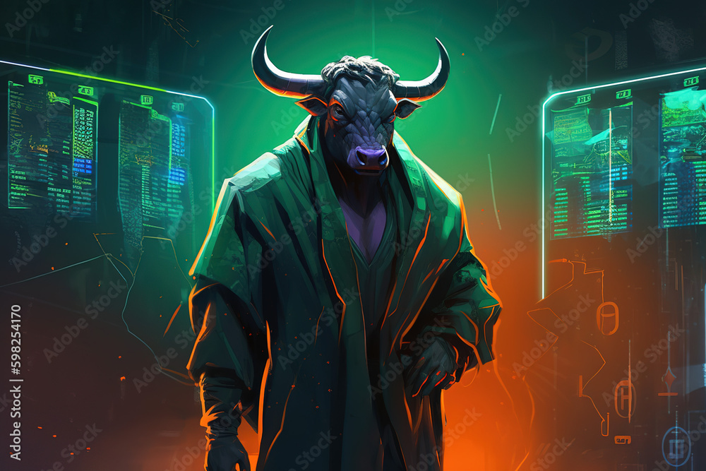 Stock market bull market trading Up trend of graph green background ...